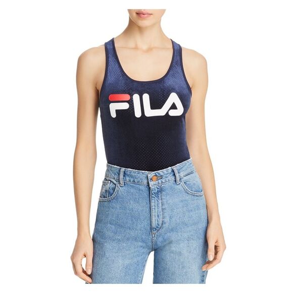 Fila | Tops | Fila Womens Navy Perforated Snap Closures Logo Sleeveless ...
